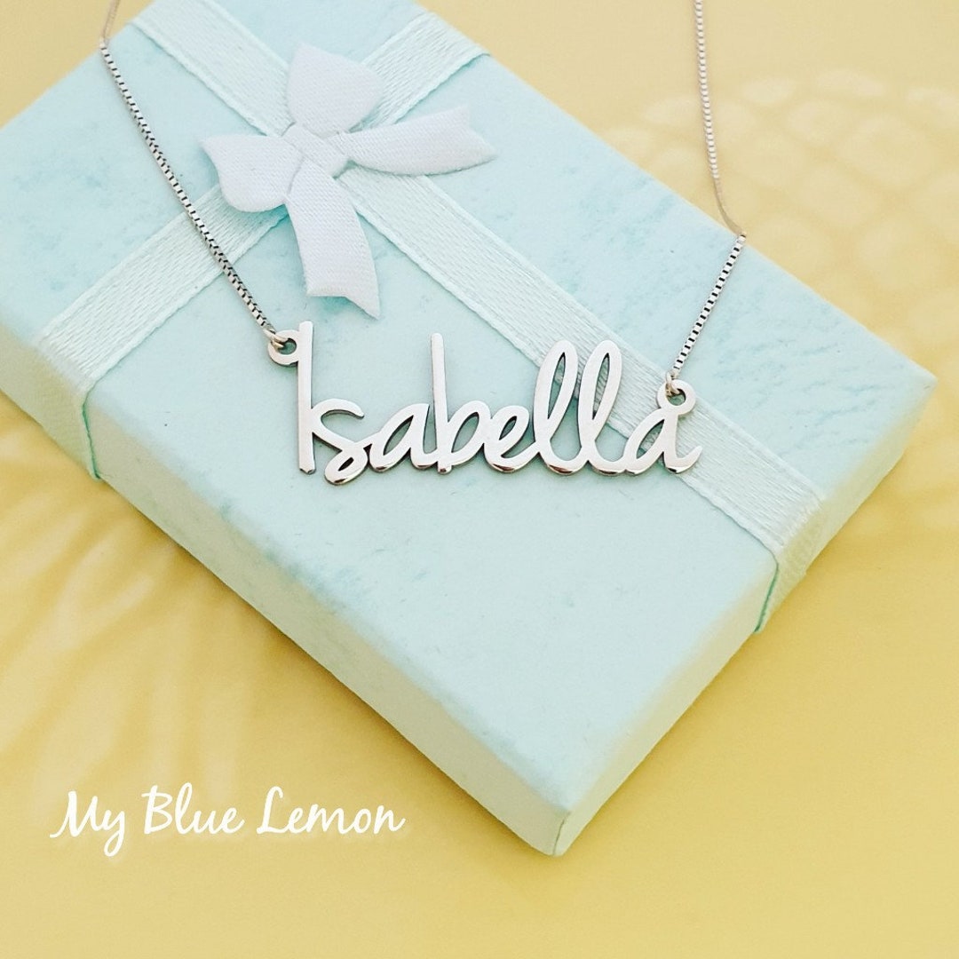 Name Necklace Isabella Style Nameplate Chain in Real Sterling Silver ...