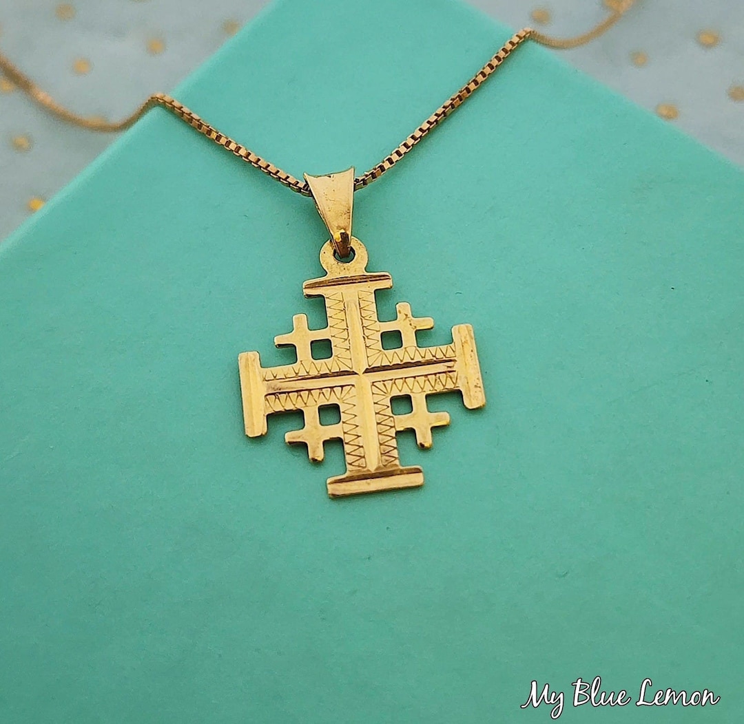 Gold Jerusalem Cross Pendant Pure Real Solid 14k Gold • 2.1cm Wide 2.6 ...