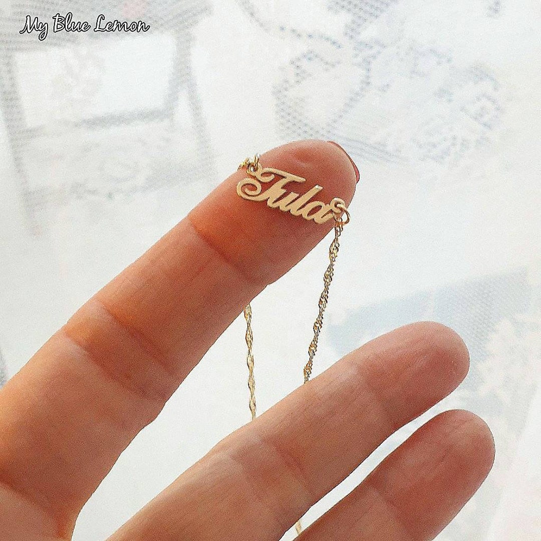Tiny Nameplate Necklace Chain Pendant Tag Solid 14k Yellow Gold ...