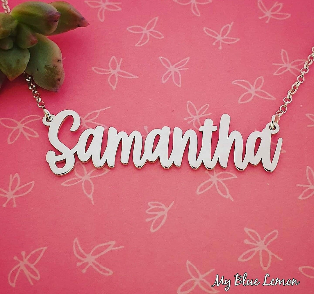 Name Plate Necklace Samantha Style Solid Sterling Silver 925 - Etsy
