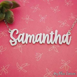 Name Plate Necklace Samantha Style Solid Sterling Silver 925 - Etsy