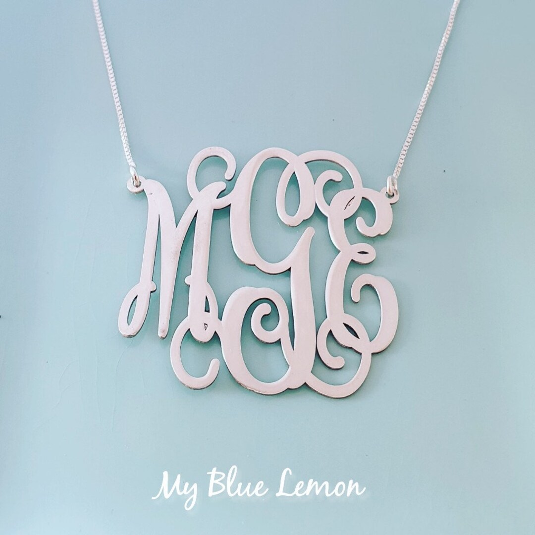 Sterling Silver Initial Monogram Necklace: Custom 3-letter Gift - Etsy
