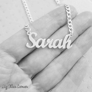 Sterling Silver Name Necklace Cobra Chain Sarah Style Large Size - Etsy