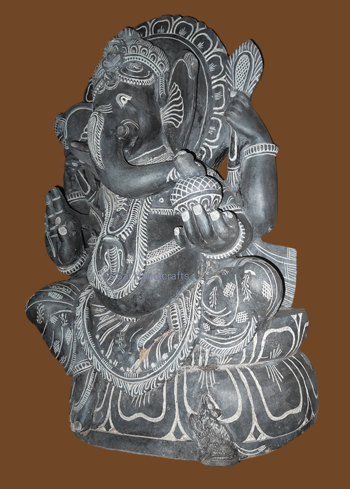 Black Granite Stone Sitting Ganesh With Chakra of Height 3 Feet - Etsy