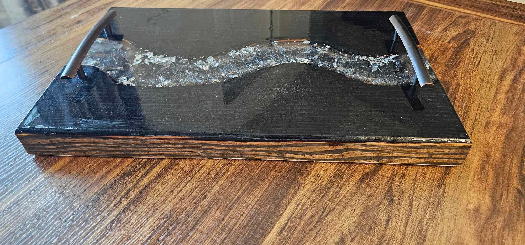 Wood and Epoxy Resin River Table Tray With Handles - Etsy