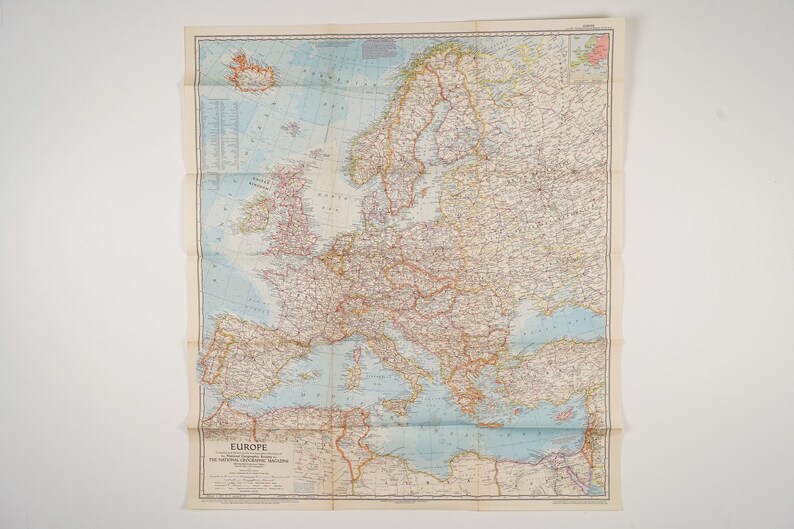 1957 Europe Vintage Fold-out Map by National Geographic Magazine - Etsy