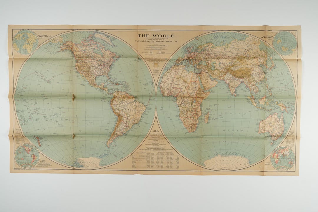 1935 the World National Geographic Vintage Fold-out Map - Etsy