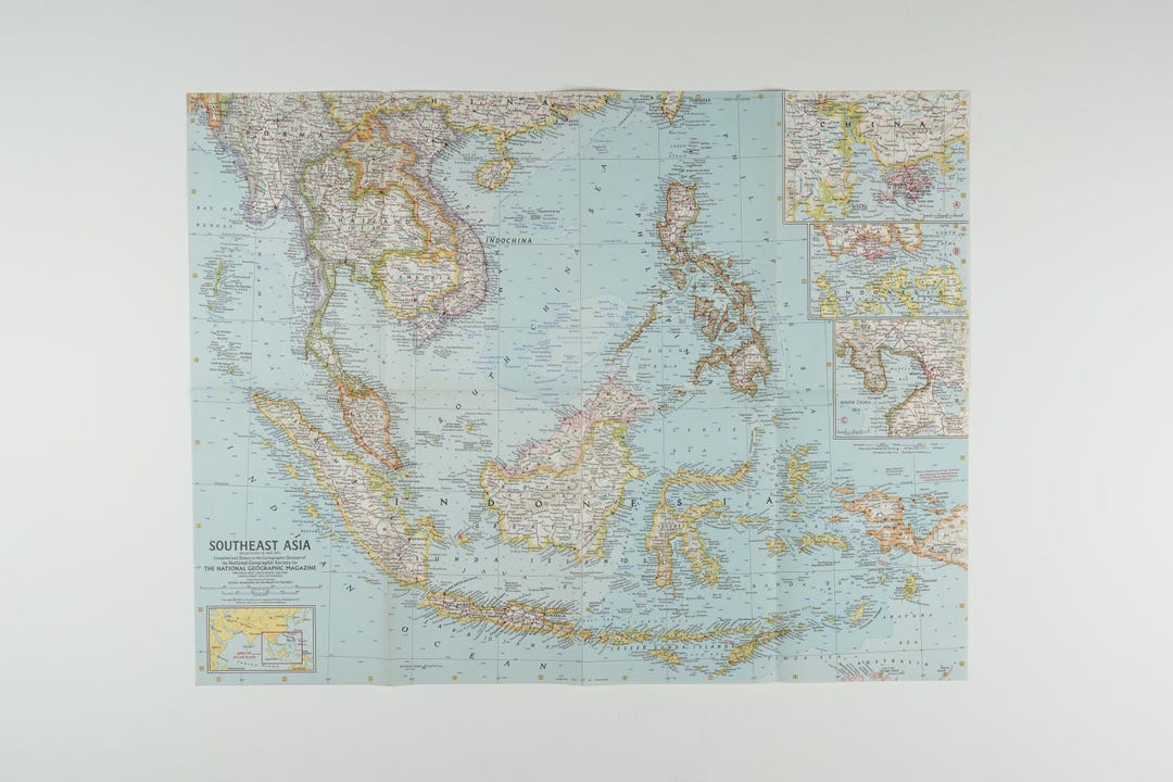 1955 Southeast Asia Vintage Fold-out Map - Etsy