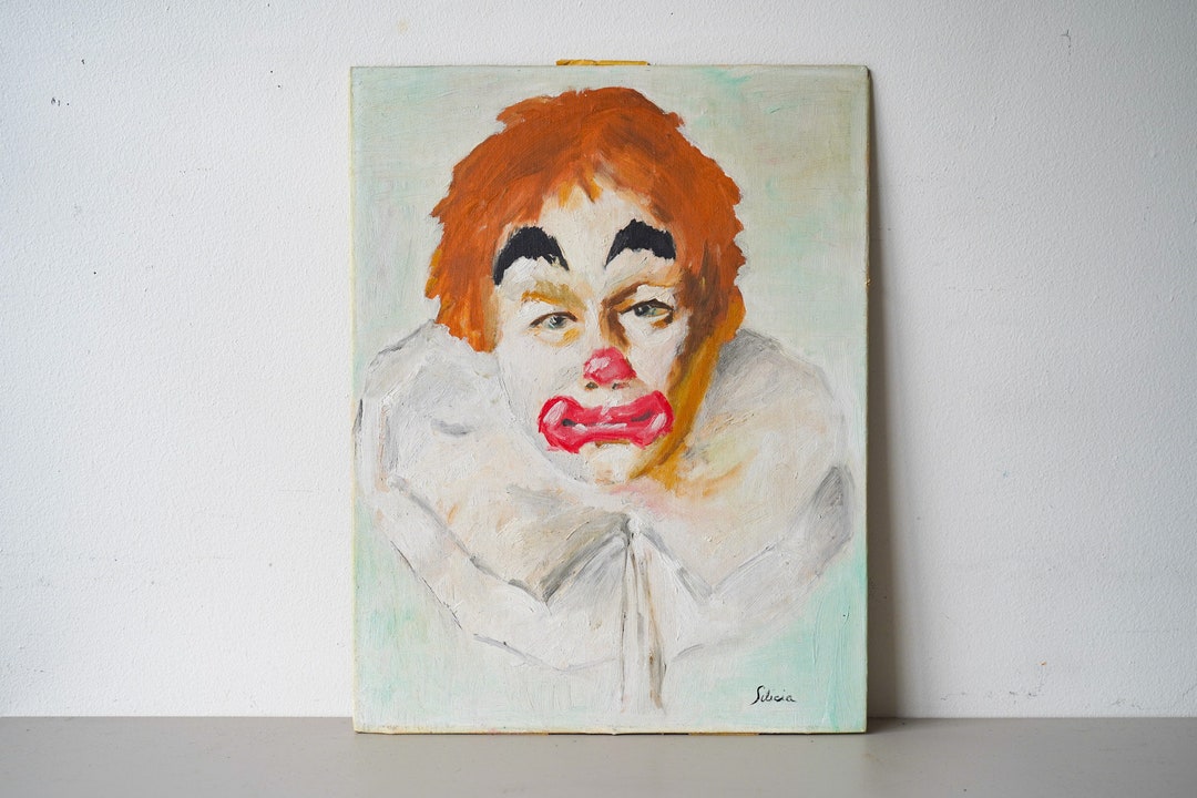 Vintage Painting Abstract Modern Clown Face Portrait (acrylic on Art ...