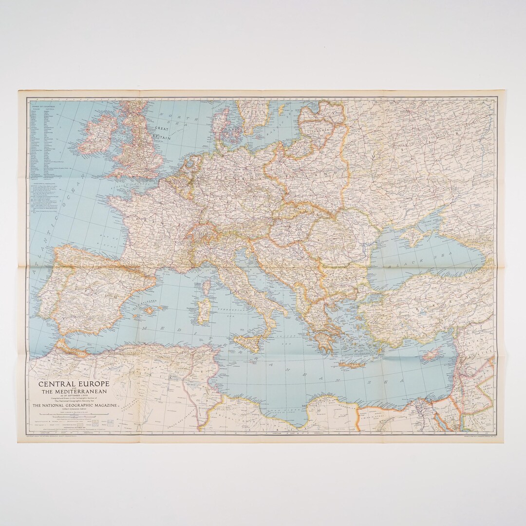 1930s Central Europe and the Mediterranean Vintage Fold-out Map - Etsy