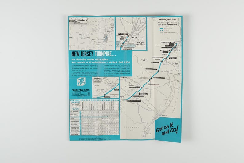 1950s New Jersey Turnpike Vintage Fold-out Map - Etsy