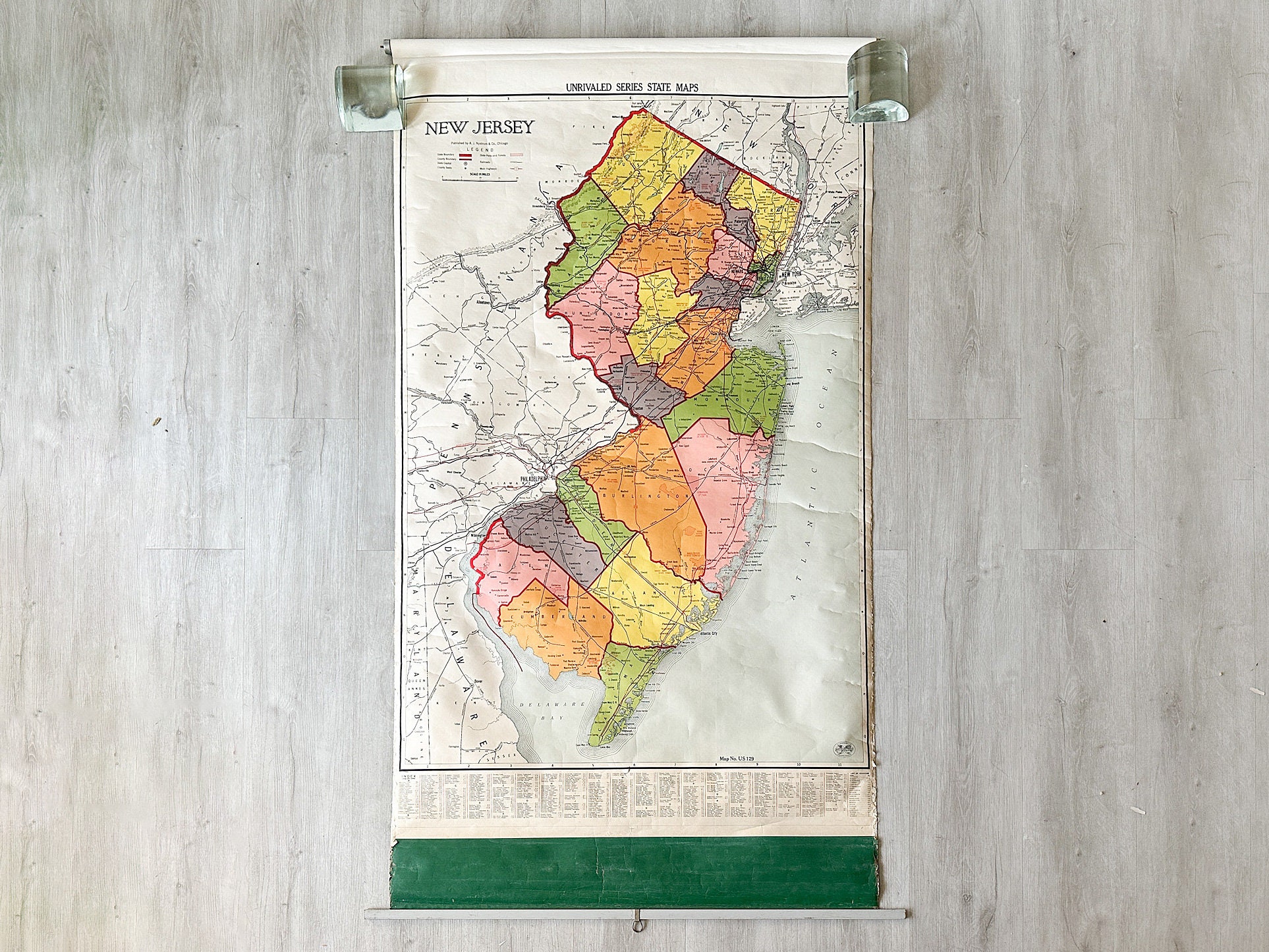 1950s Rare Large Pull Down Map of New Jersey by A.J. Nystrom - Etsy Ireland