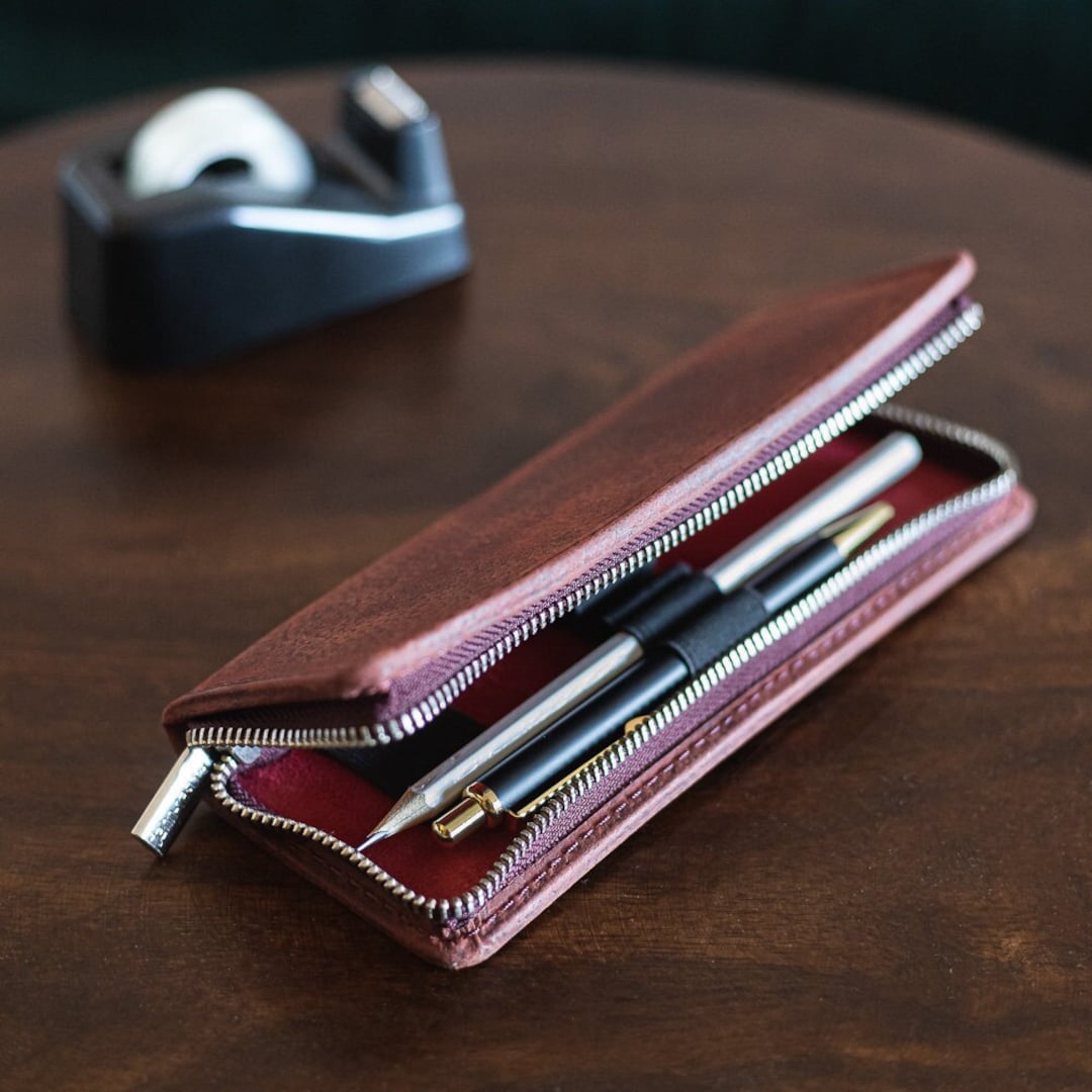 Exclusive Foldable Pencil Case / Leather Etui, Buffalo Leather, Rust ...