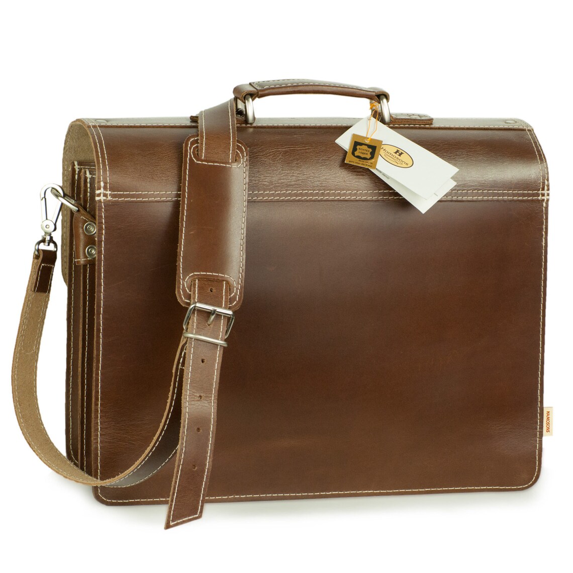 Briefcase / Teacher Bag for Women and Men, Size L, Leather, 600 Brown ...