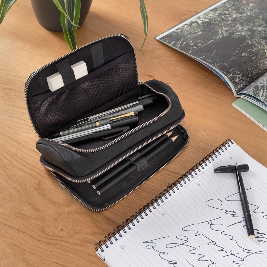 Large Double Pencil Case XXL Made Out of Buffalo Leather, Model 020 - Etsy
