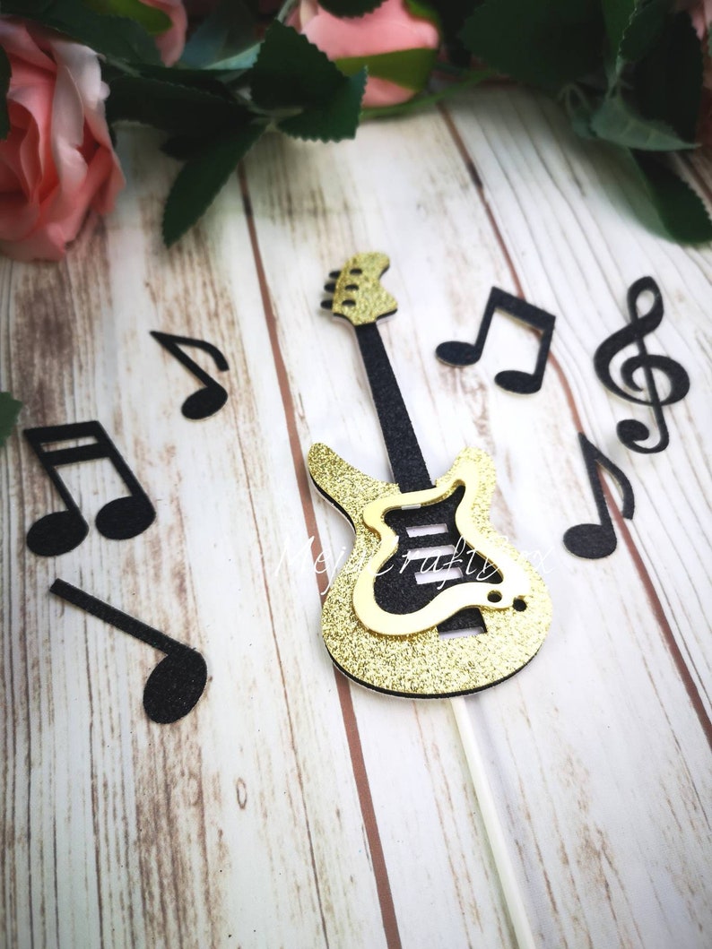 Electric Guitar Cake Topper 3D Gold Glitter/mirror Card Cake - Etsy