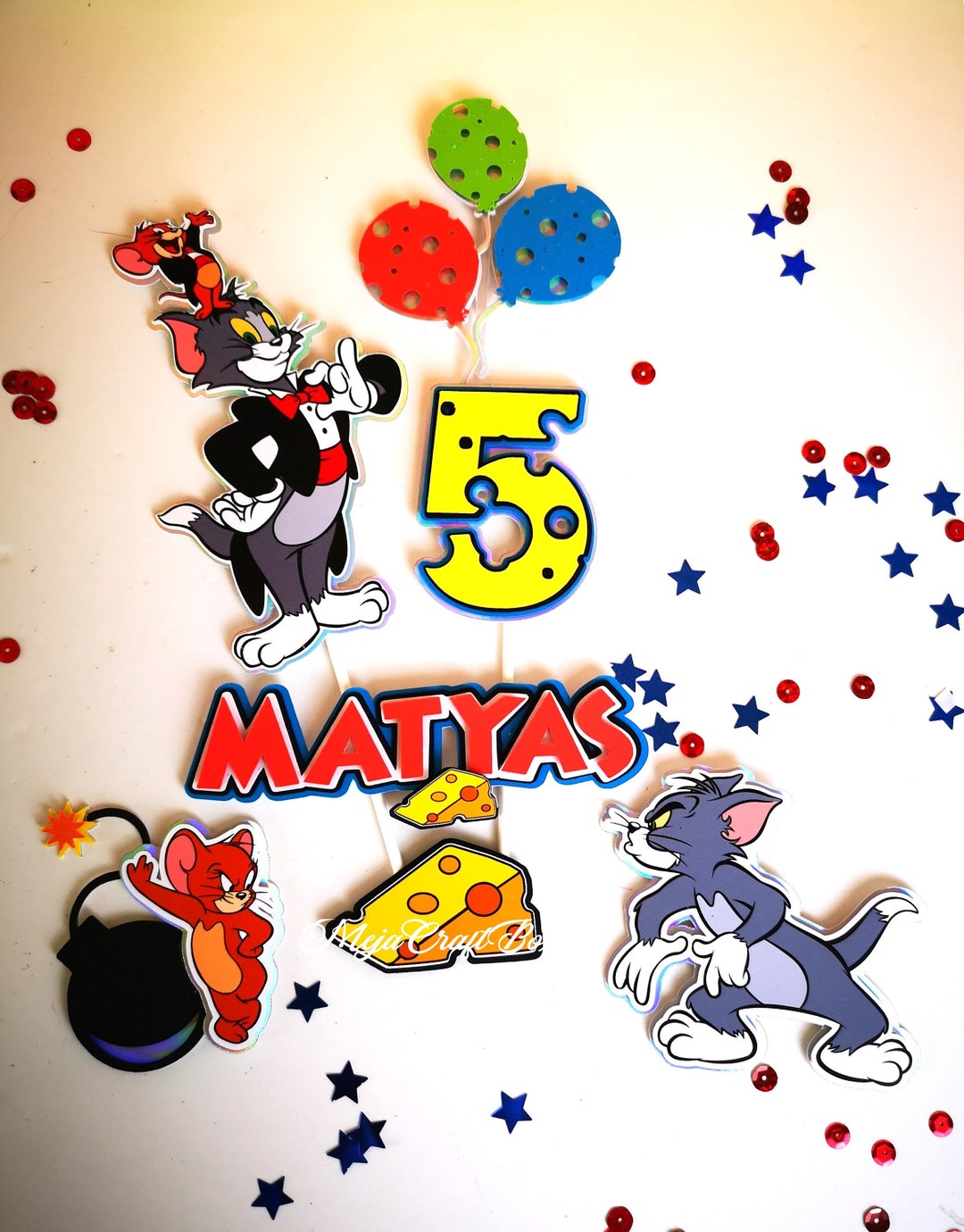 Handmade Tom & Jerry Themed 3D Cake Toppers Set, Personalised Birthday ...