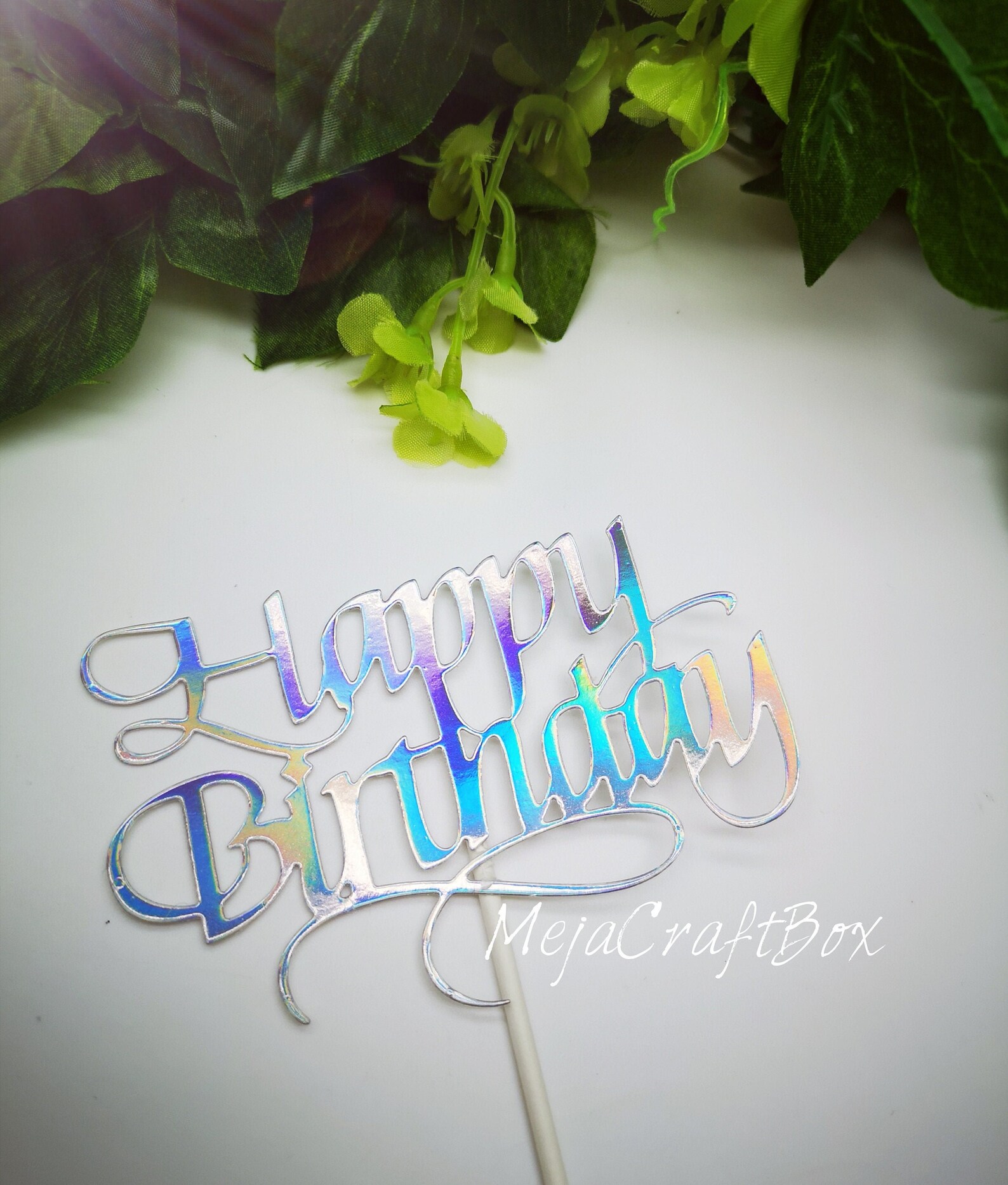 Happy Birthday Cake Pick Topper Decoration Holographic Mirror Etsy