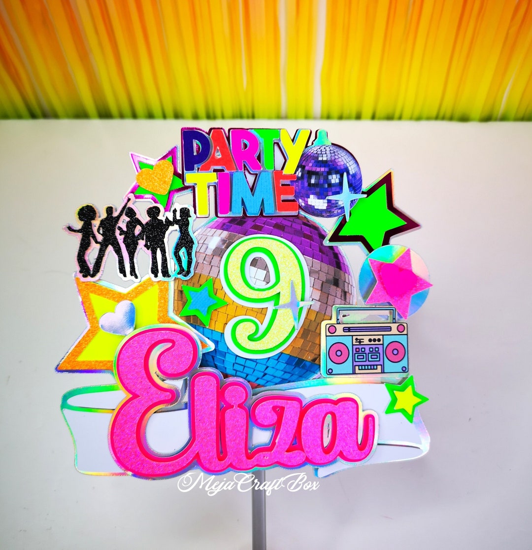 Disco Cake Topper, Disco Dancers Neon GLITTER FINISHED Cake Topper, 3D ...