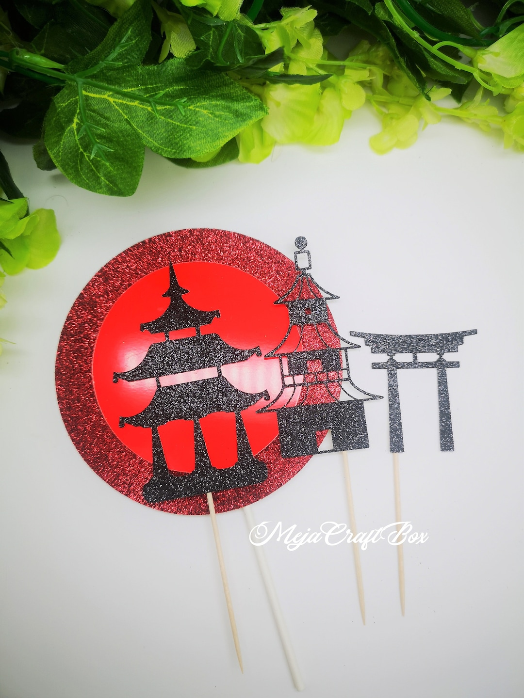Japan 3D Glitter Cake Toppers Set, Cake Decoration, Japan Party ...