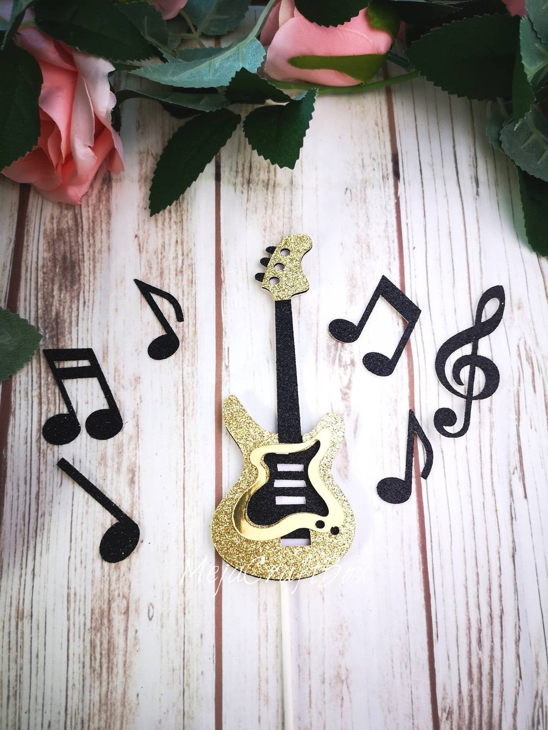Electric Guitar Cake Topper, 3D Gold Glitter/mirror Card Cake ...