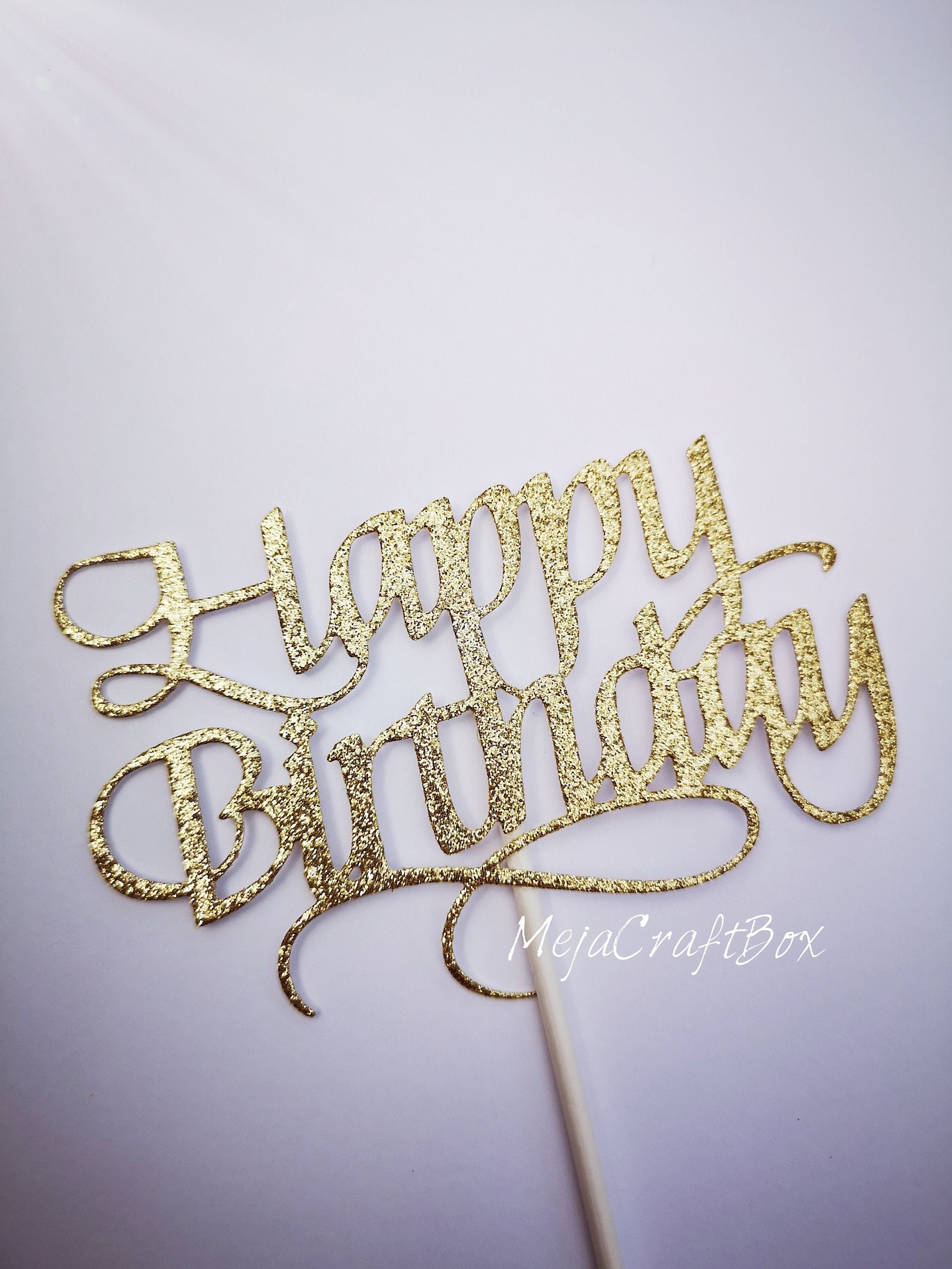 Happy Birthday Cake Pick Topper Decoration Gold Glitter Cake Etsy