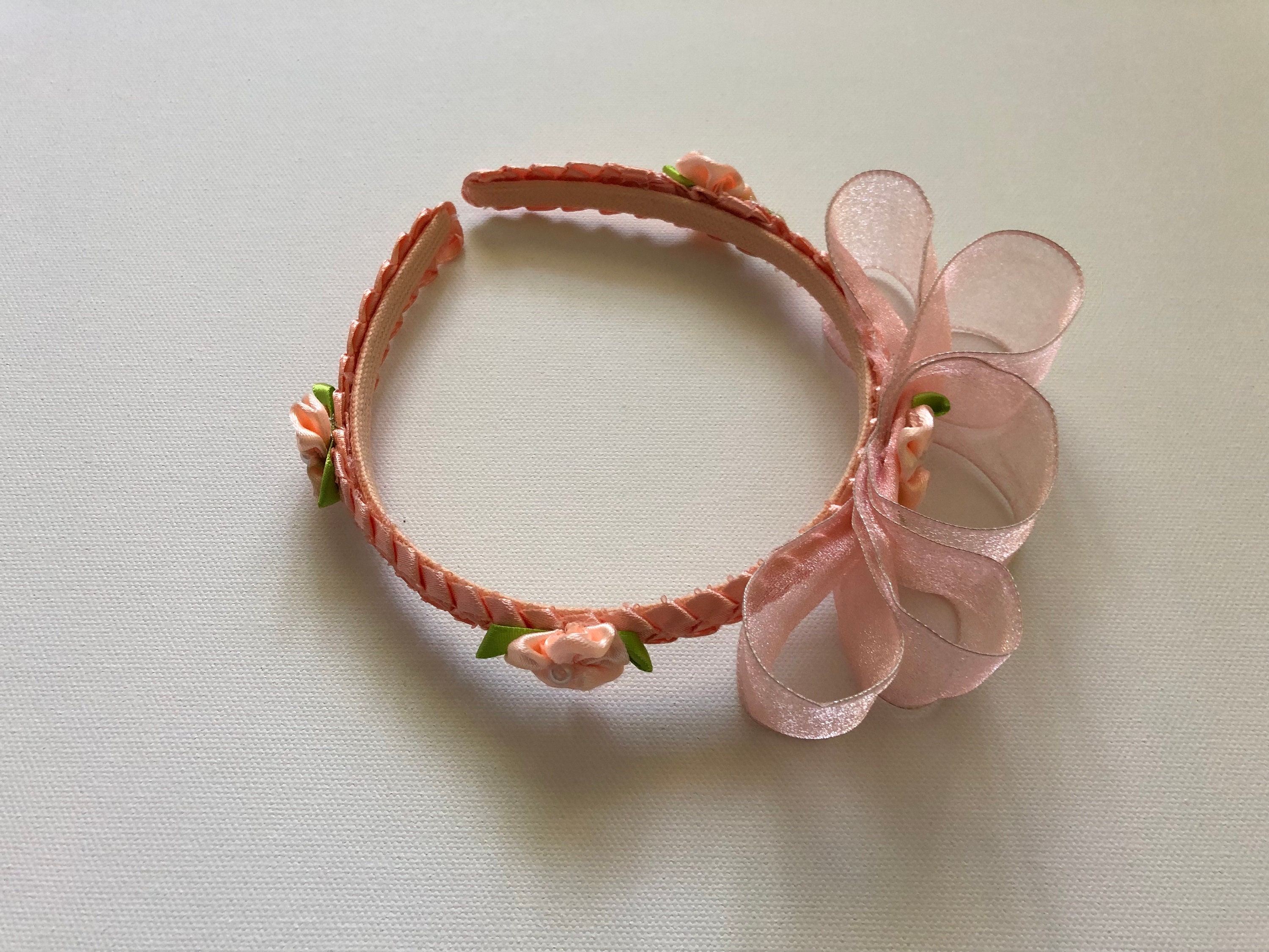 Girl Peach Headband Peach Ribbon Headband Peach Bow Headband Fancy ...