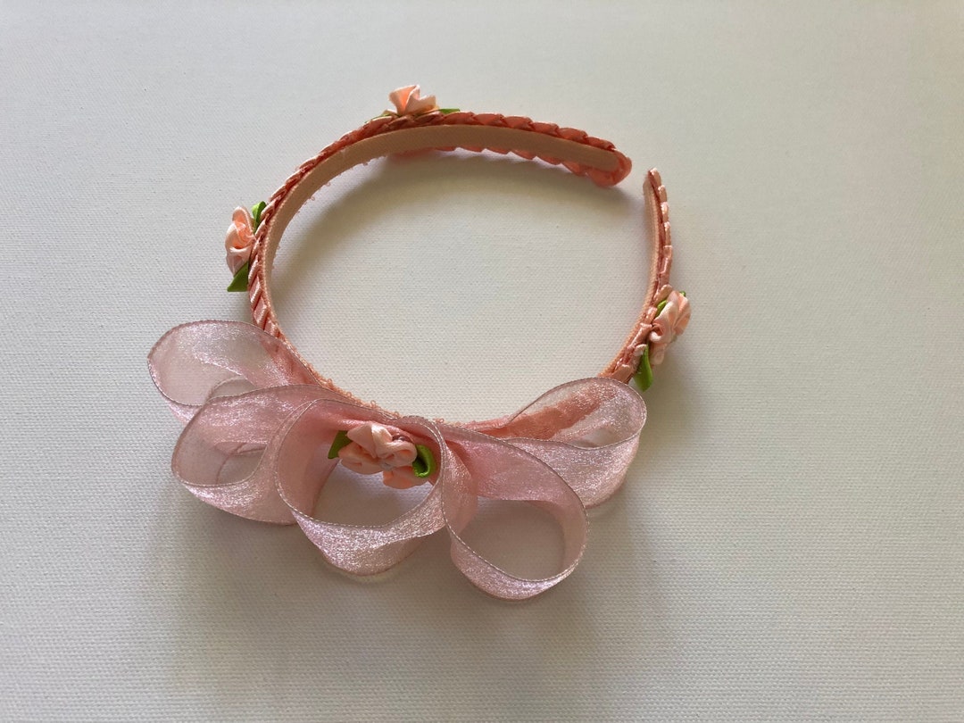 Girl Peach Headband Peach Ribbon Headband Peach Bow Headband Fancy ...