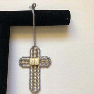 Cross Ornament Gray and Beige Plastic Canvas Cross Gray and Beige ...