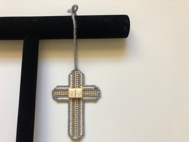 Cross Ornament Gray and Beige Plastic Canvas Cross Gray and | Etsy