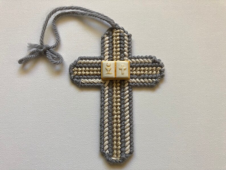 Cross Ornament Gray and Beige Plastic Canvas Cross Gray and | Etsy