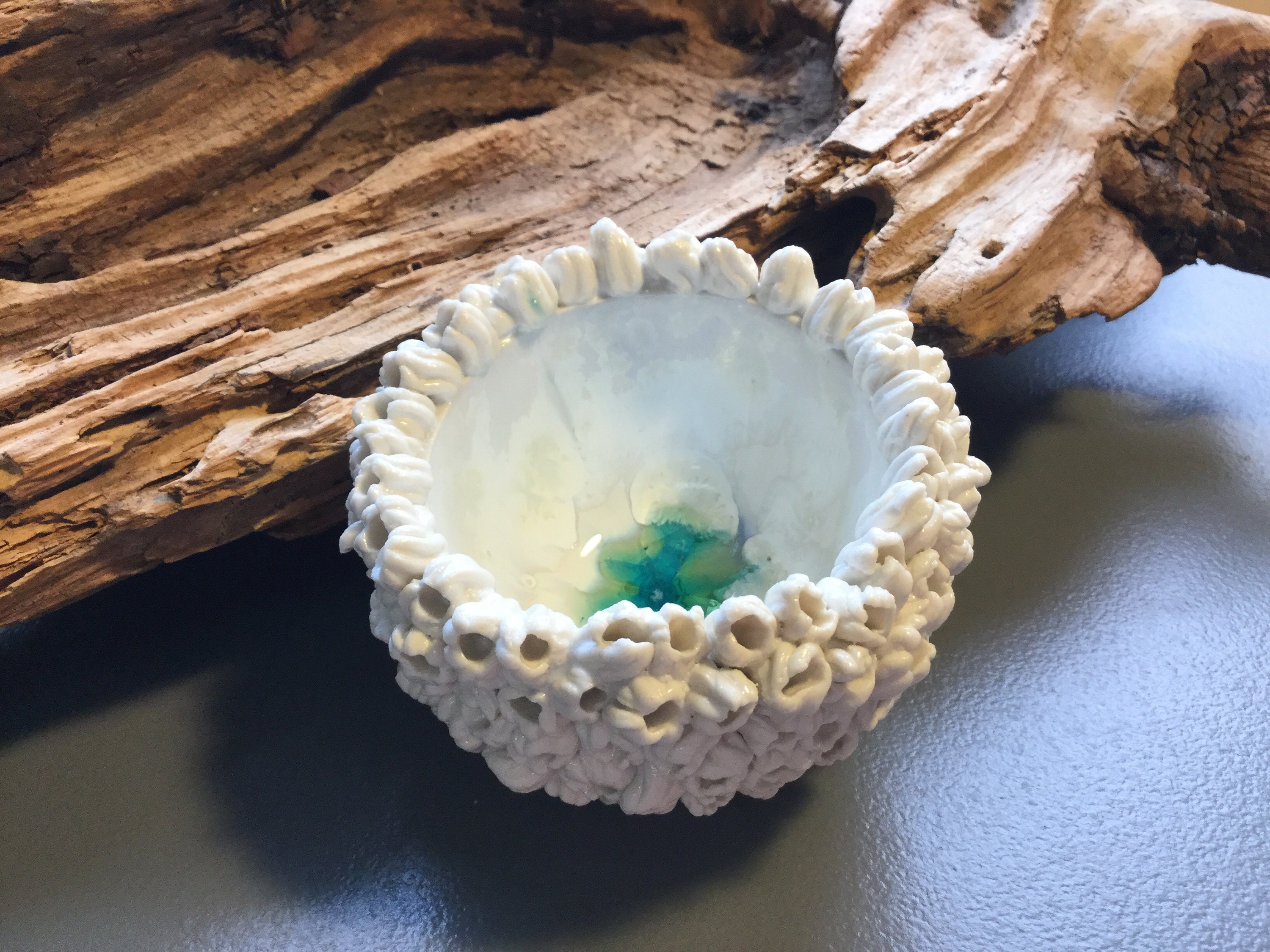 Handmade Tiny Barnacle Bowl, Fine White Porcelain With Turquoise Glaze ...