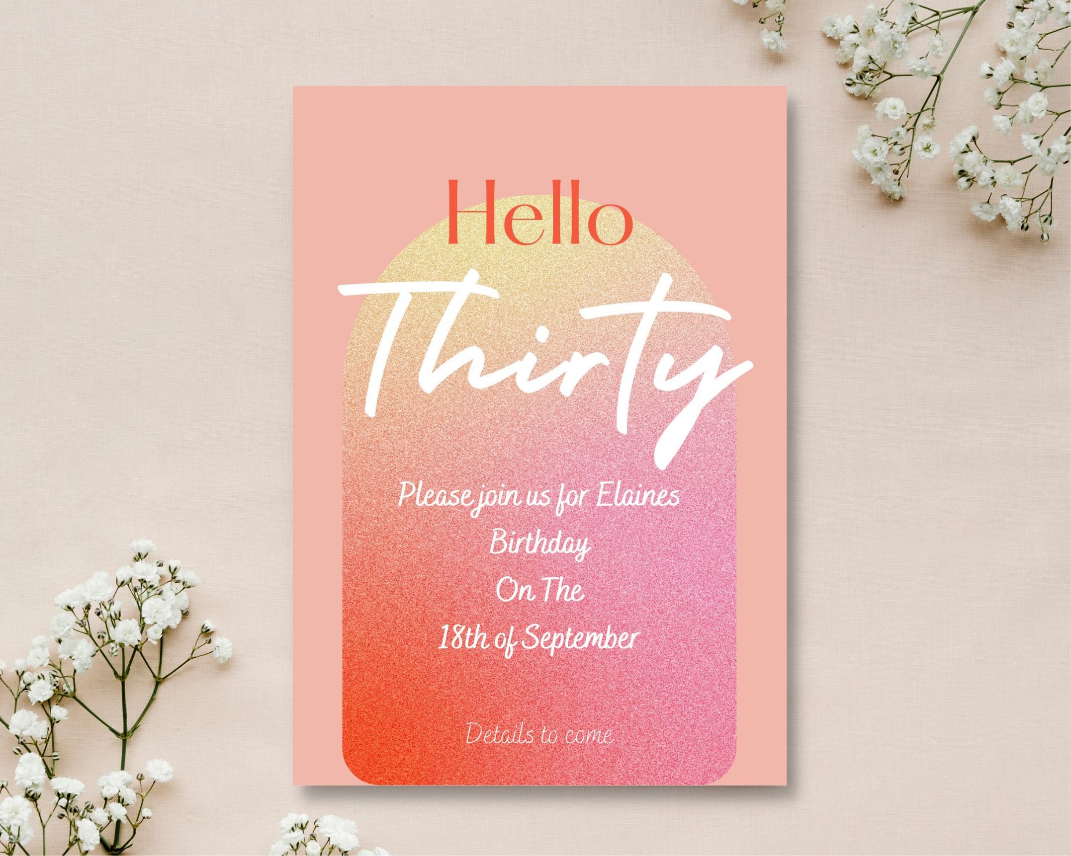 Digital Hello Thirty Birthday Invitation | Peachy Thirtieth Birthday ...