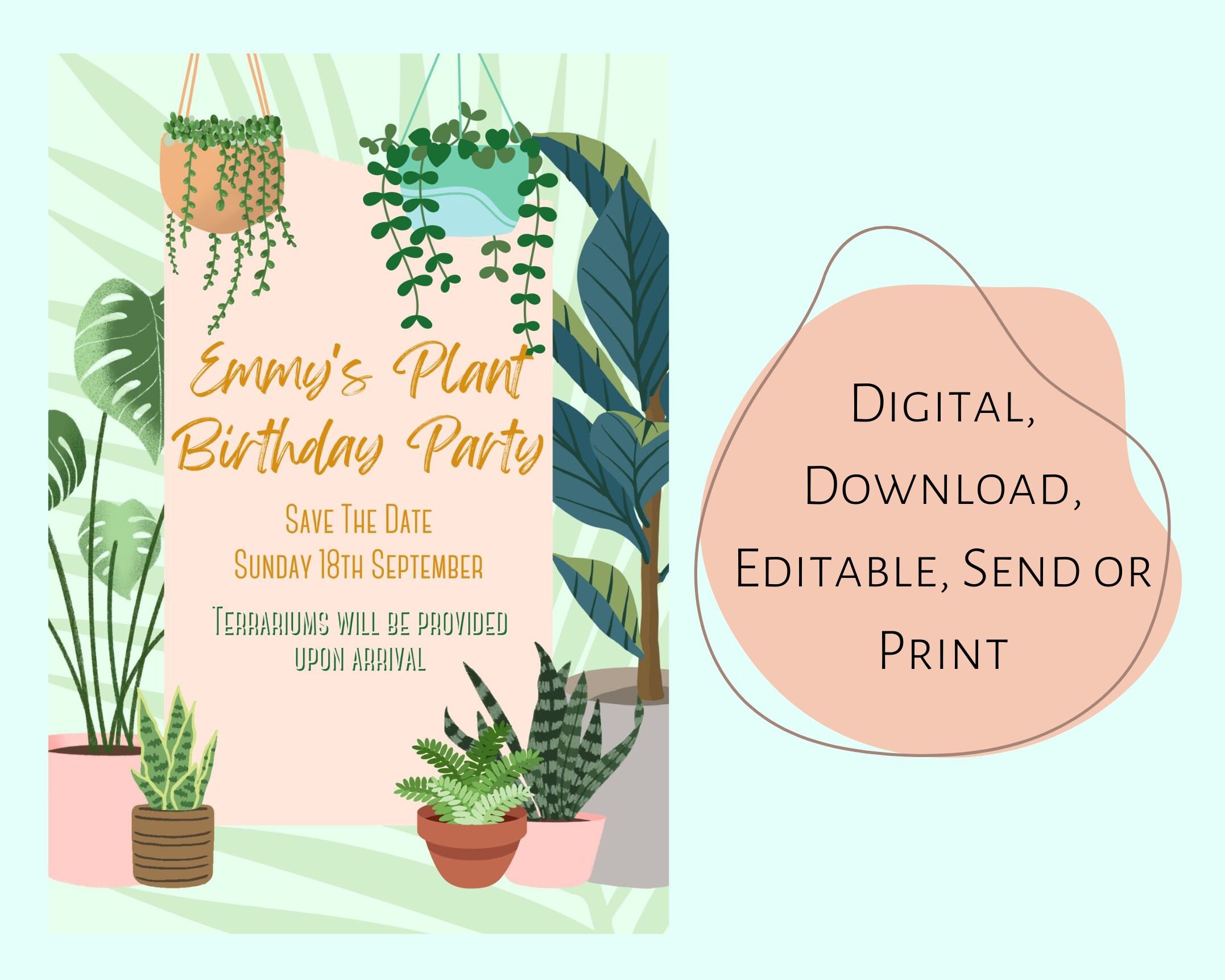 Digital Plant Birthday Invitation | Terrarium Birthday Party Invites ...