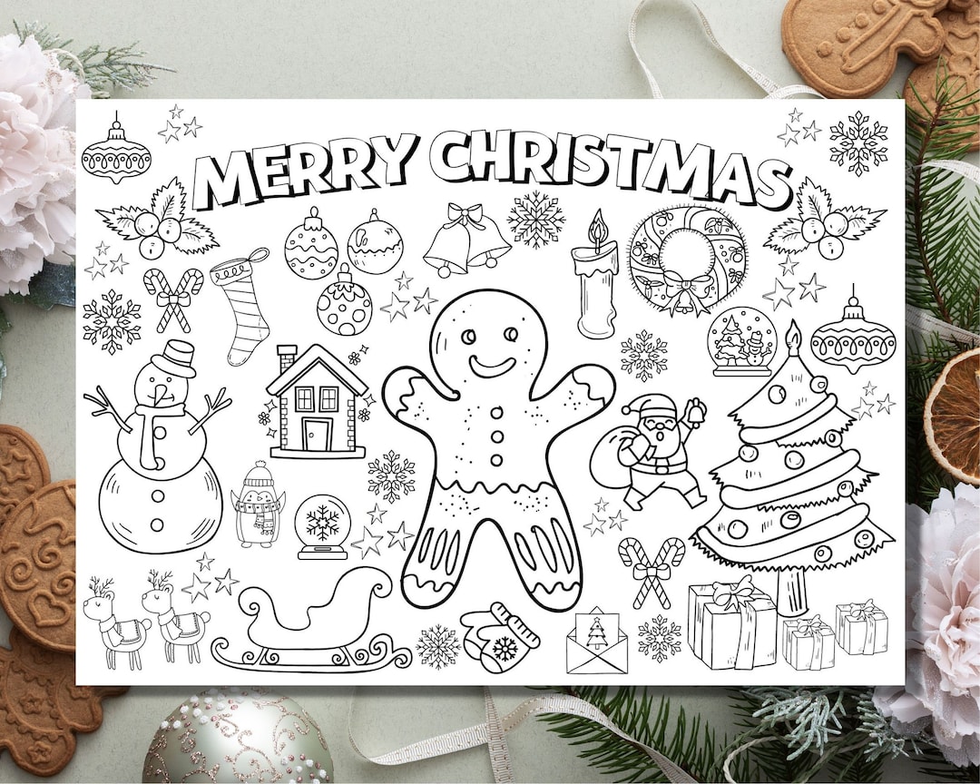 Instant Printable Christmas Colouring Placemat | Gingerbread Man ...
