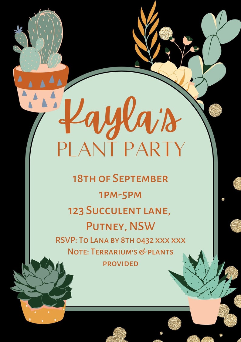 Digital Plant Birthday Invitation | Terrarium Birthday Party Invites ...