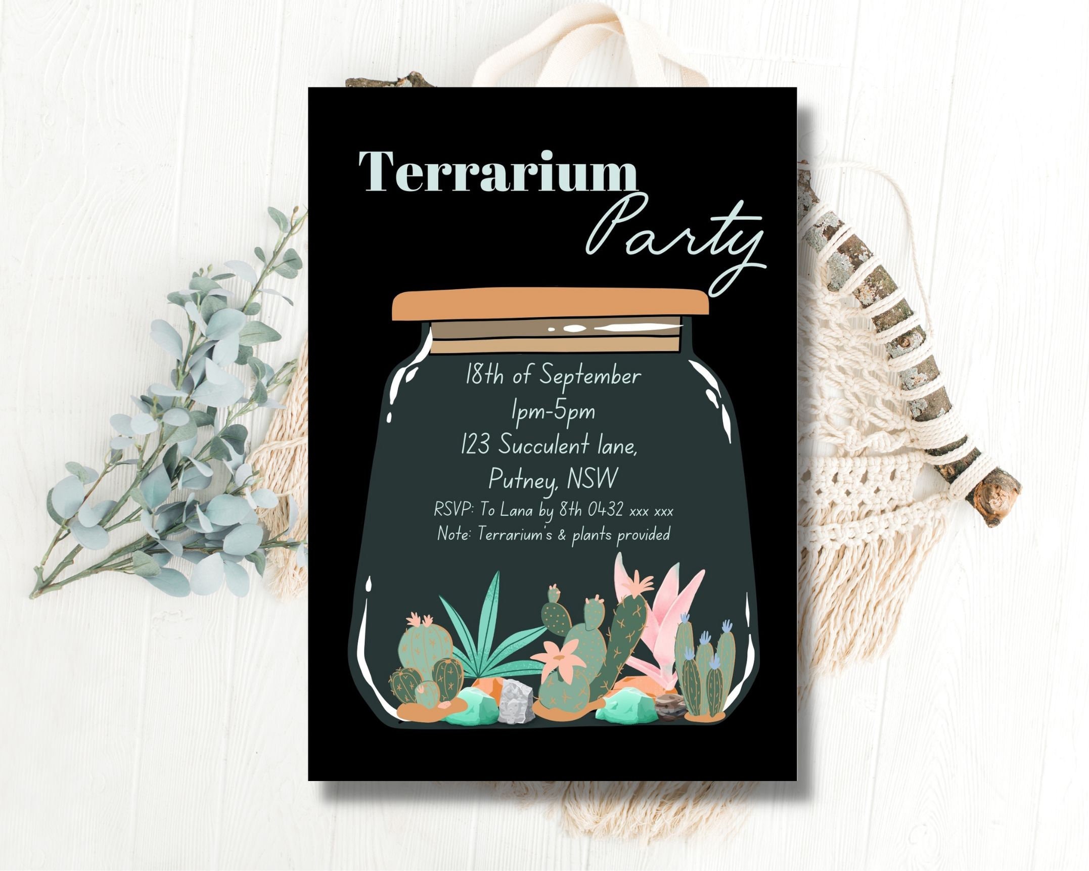 Digital Terrarium Party Birthday Invitation | Plant Birthday Party ...
