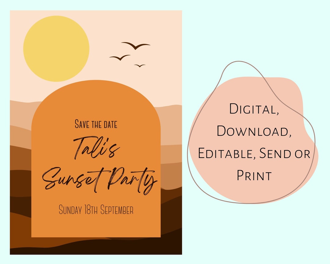 Digital Sunset Party Invitation | Instant Editable Download - Etsy