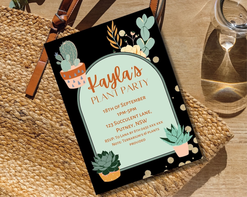 Digital Plant Birthday Invitation | Terrarium Birthday Party Invites ...