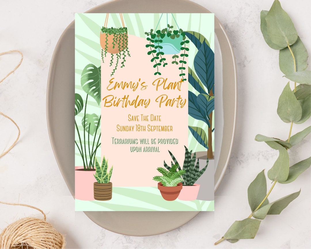 Digital Plant Birthday Invitation | Terrarium Birthday Party Invites ...