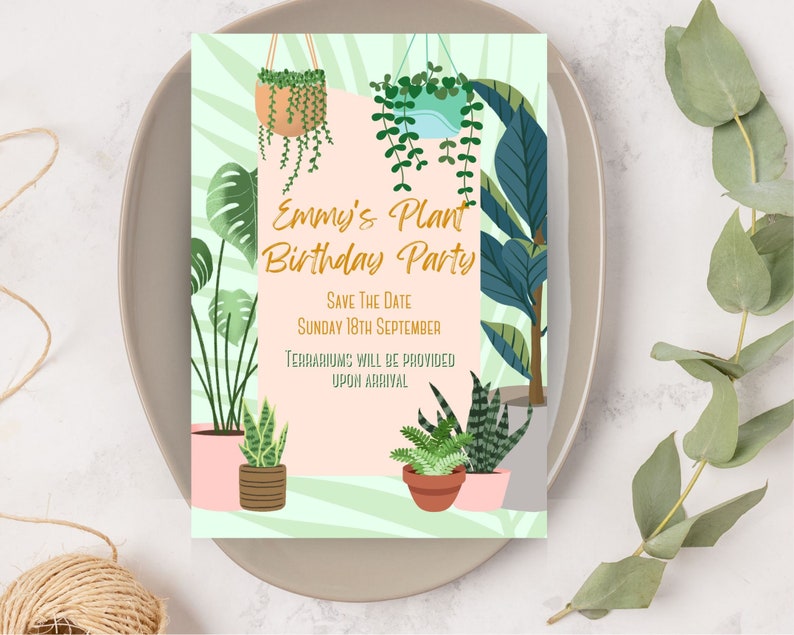 Digital Plant Birthday Invitation | Terrarium Birthday Party Invites ...