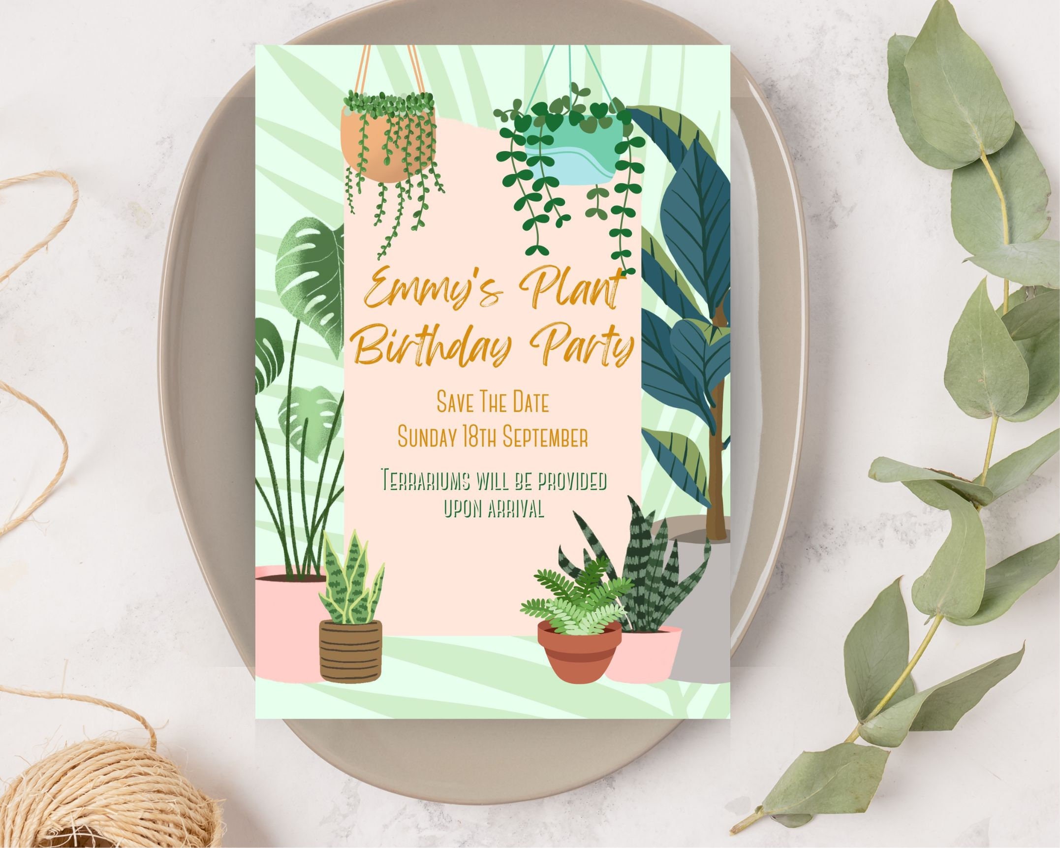 Digital Plant Birthday Invitation | Terrarium Birthday Party Invites ...