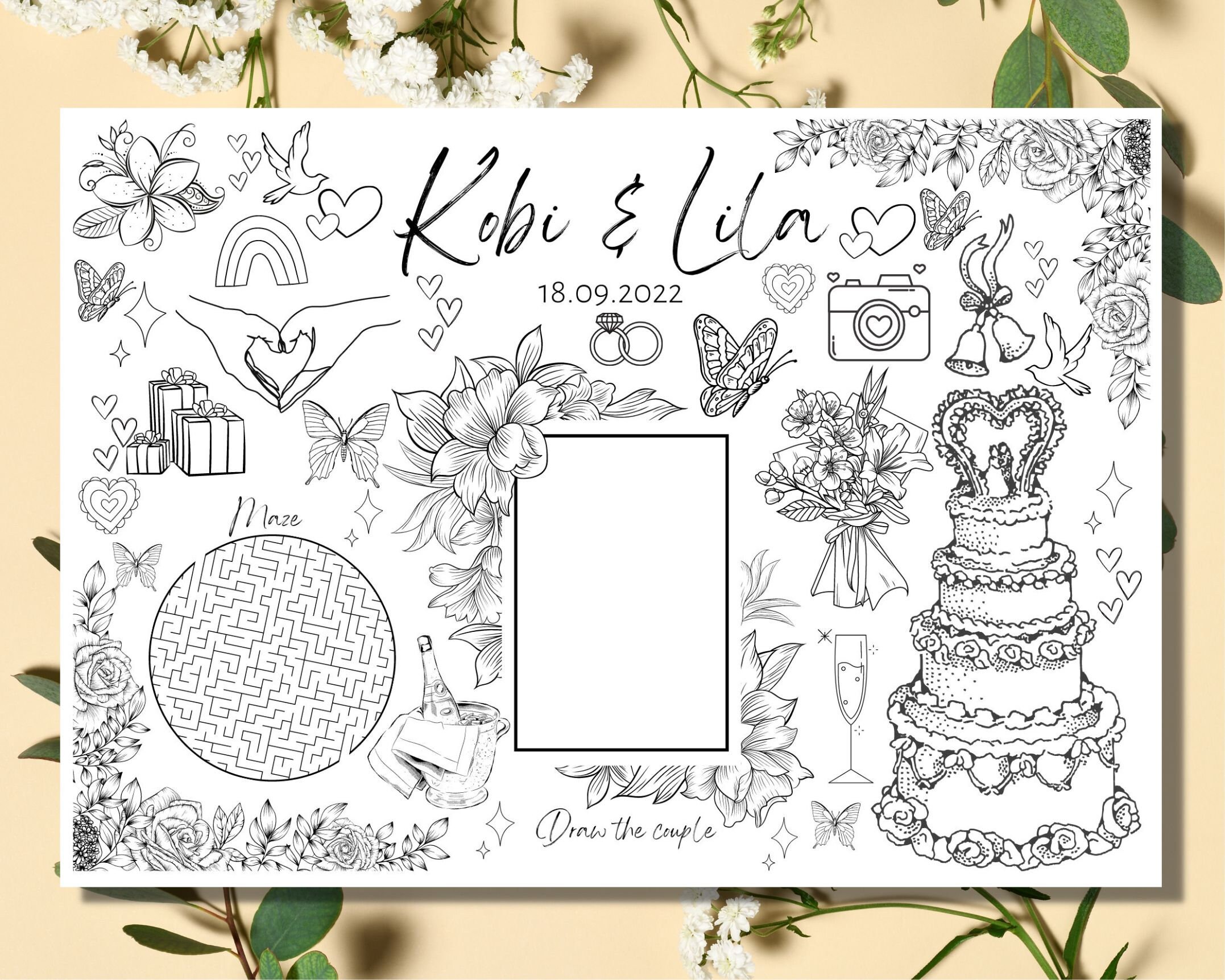 Printable and Editable Wedding Coloring Placemat | Wedding Colouring ...