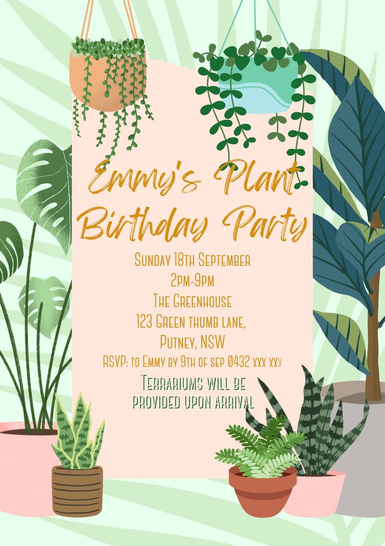 Digital Plant Birthday Invitation | Terrarium Birthday Party Invites ...