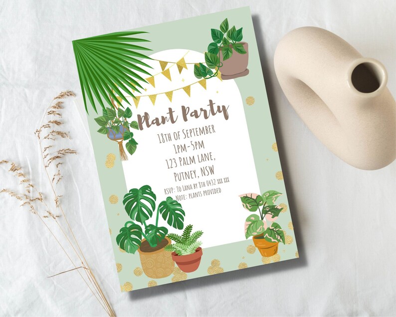 Digital Plant Birthday Invitation & Plant Colouring in Placemat Bundle ...