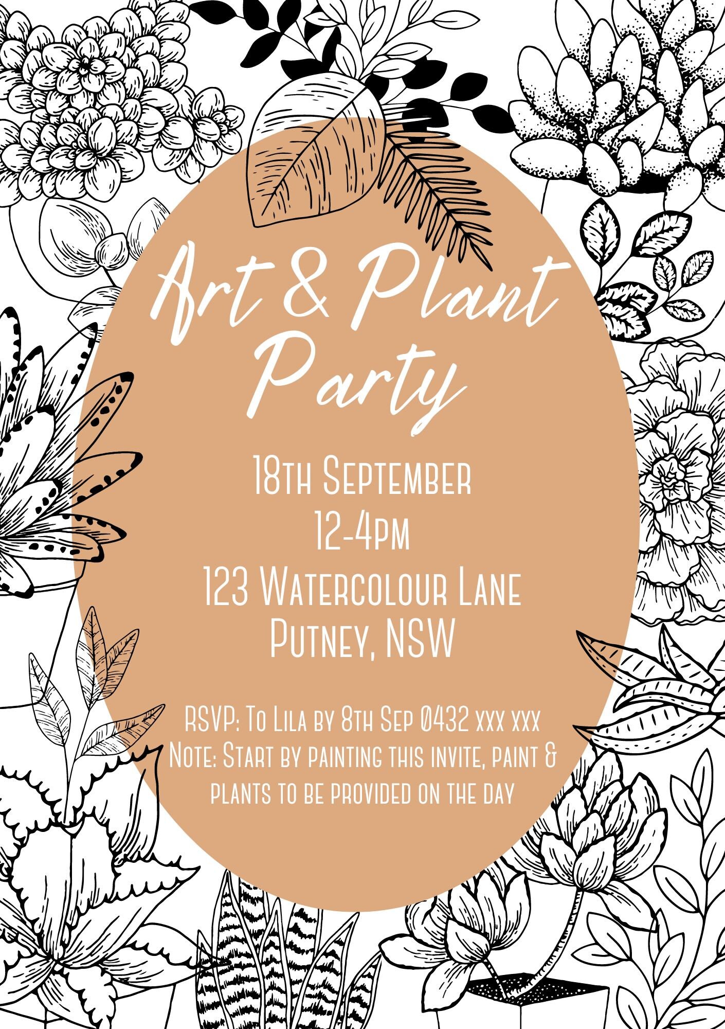 Digital Plant Birthday Invite Art and Plant Party Invite Painting and ...
