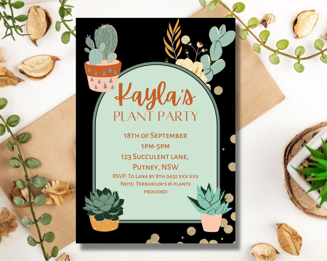 Digital Plant Birthday Invitation | Terrarium Birthday Party Invites ...