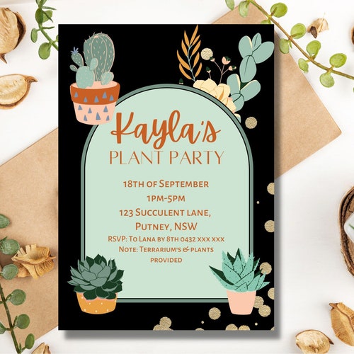 Digital Plant Birthday Invitation Terrarium Birthday Party - Etsy