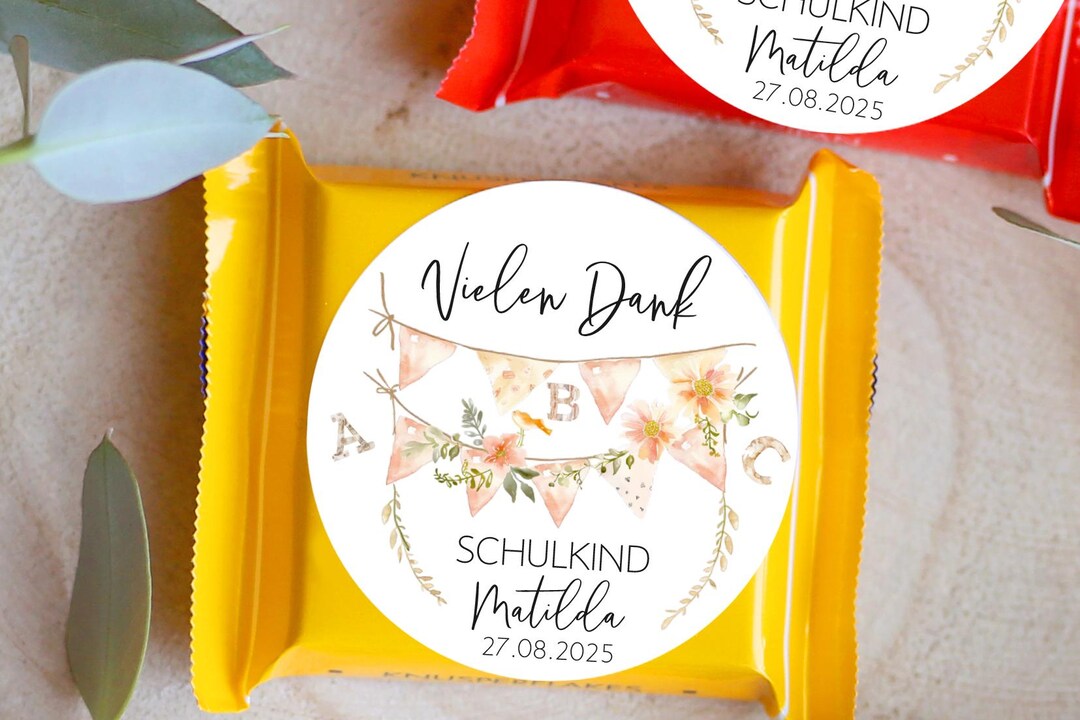 24 Personalized Stickers, Thank You, Schoolchild, Boho, Name, Date ...