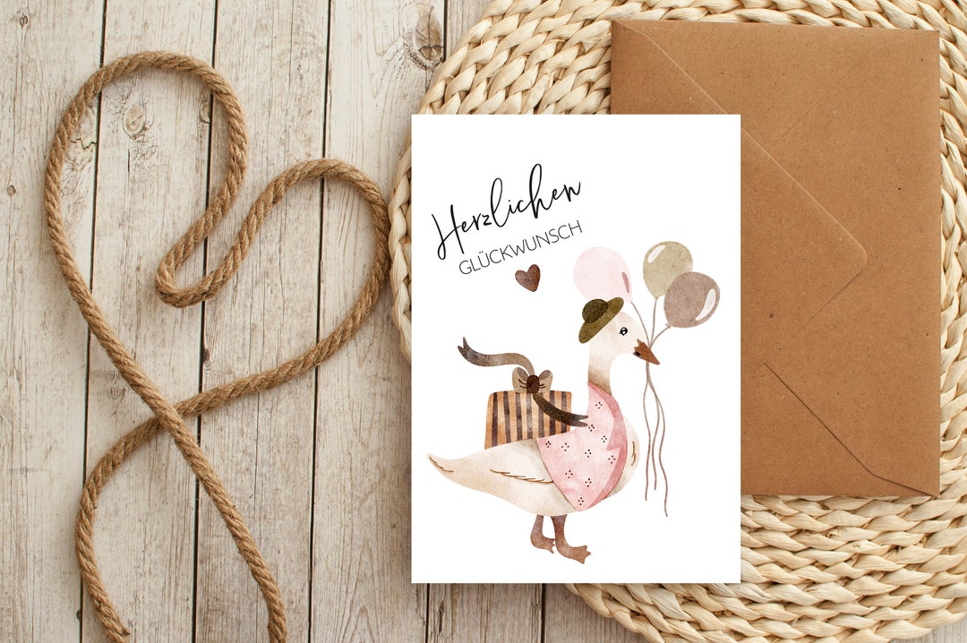 Card Cute Goose With Balloons DIN A6 Congratulations Greetings Card ...